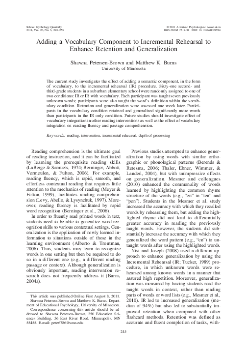 (PDF) Adding a Vocabulary Component to Incremental Rehearsal to Enhance ...
