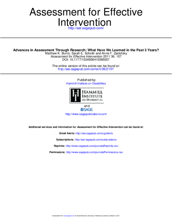 (PDF) Intervention Assessment for Effective Advances in Assessment ...