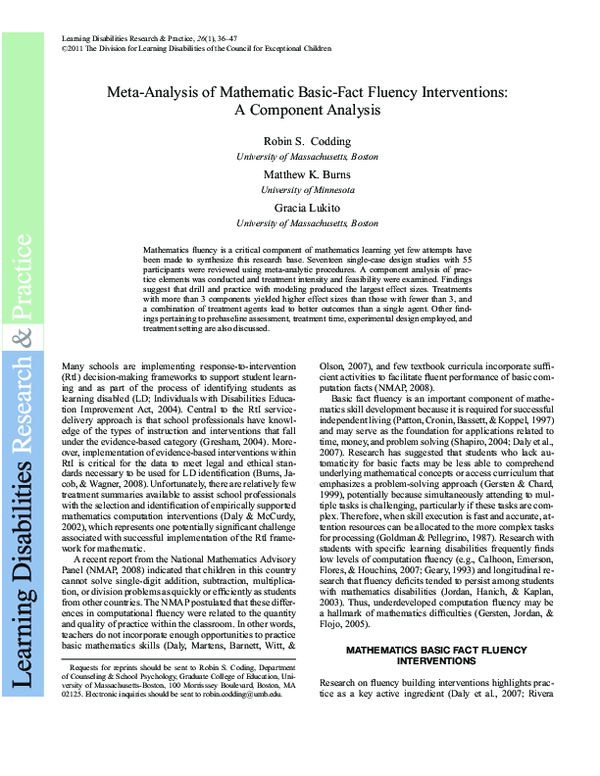 (PDF) Meta-Analysis of Mathematic Basic-Fact Fluency Interventions: A Component Analysis