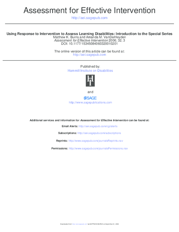 (PDF) Assessment for Effective Intervention Using Response to ...
