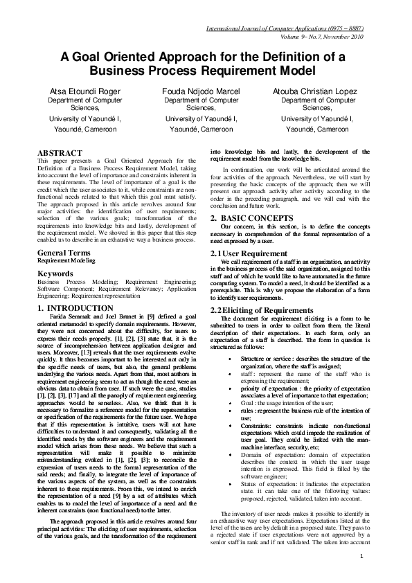 (PDF) A Goal Oriented Approach for the Definition of a Business Process ...