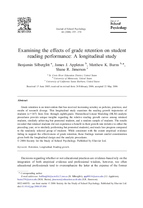 (PDF) Examining the effects of grade retention on student reading ...