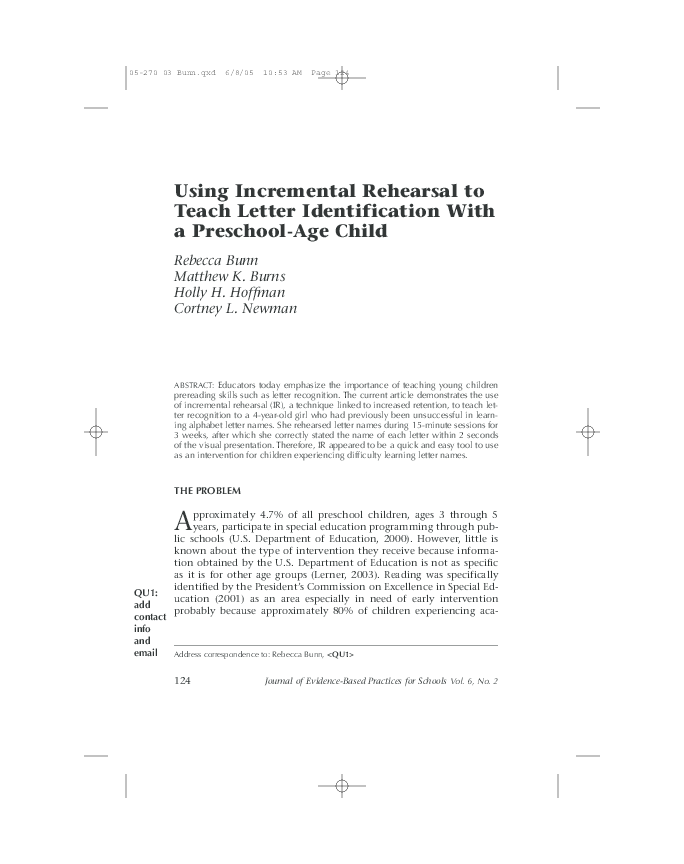 (PDF) Using Incremental Rehearsal to Teach Letter Identification With a ...