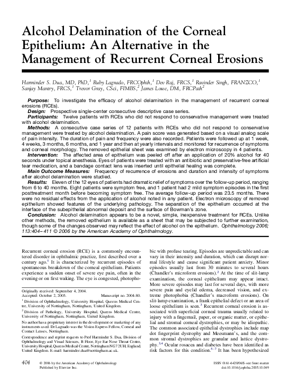 (PDF) Alcohol Delamination of the Corneal Epithelium: An Alternative in ...