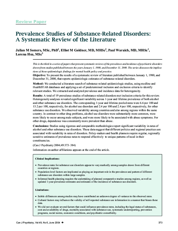 (PDF) Prevalence and incidence studies of substance-use disorders: a ...