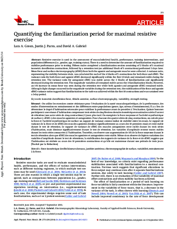 (PDF) Quantifying the familiarization period for maximal resistive exercise