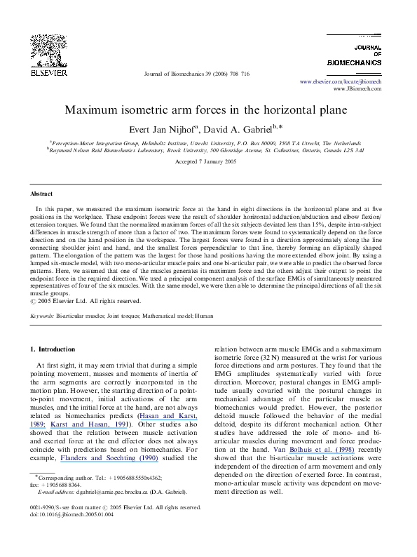 (PDF) Maximum isometric arm forces in the horizontal plane