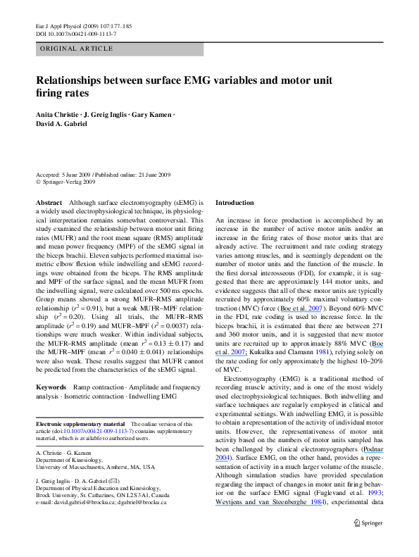 (PDF) Relationships between surface EMG variables and motor unit firing ...