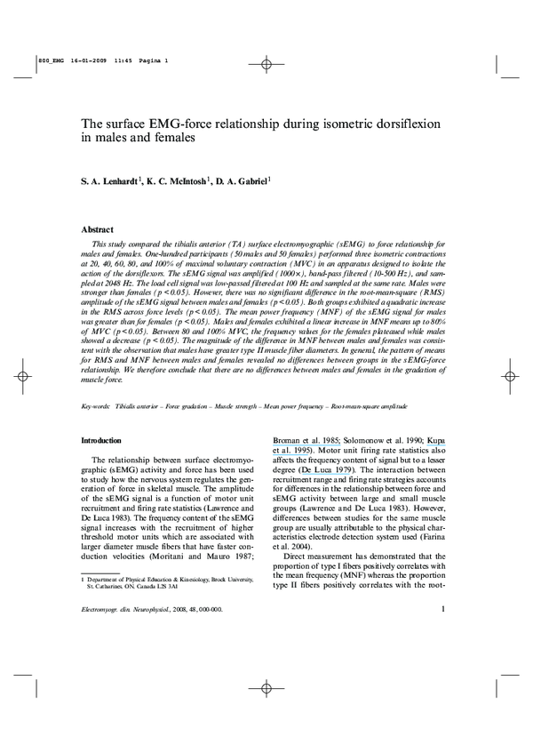 (PDF) The surface EMG-force relationship during isometric dorsiflexion in males and females