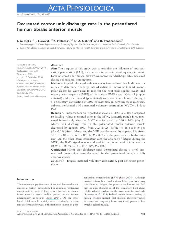 (PDF) Decreased motor unit discharge rate in the potentiated human ...