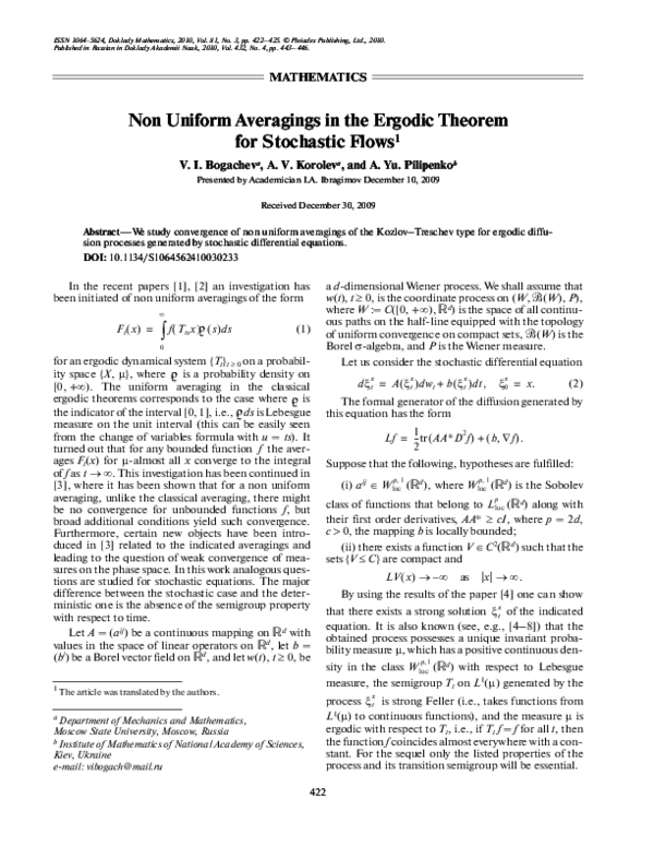 (PDF) Non uniform averagings in the ergodic theorem for stochastic flows