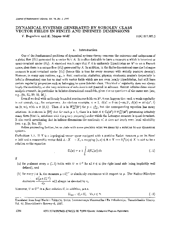 Pdf Dynamical Systems Generated By Sobolev Class Vector Fields In
