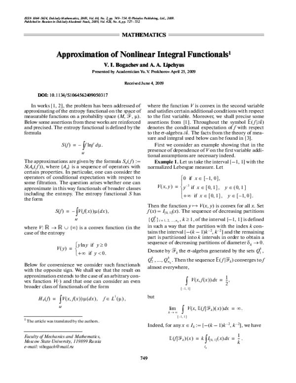 Pdf Approximation Of Nonlinear Integral Functionals