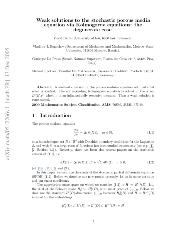 Pdf Weak Solutions To Stochastic Porous Media Equations