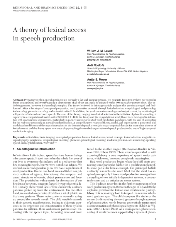 (PDF) A theory of lexical access in speech production