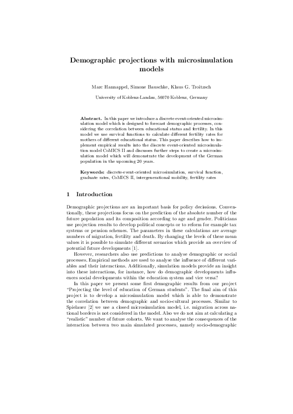 (PDF) Demographic projections with microsimulation models