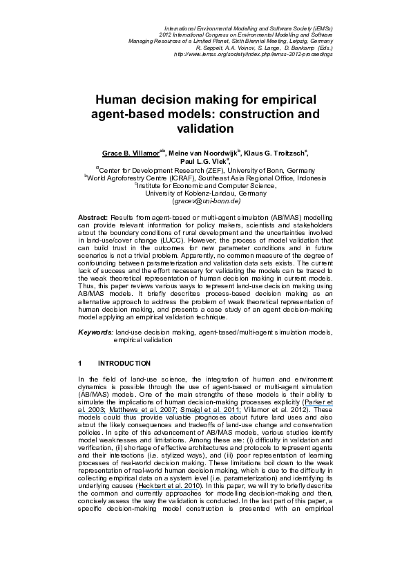 (PDF) Human decision making for empirical agent-based models: construction and validation