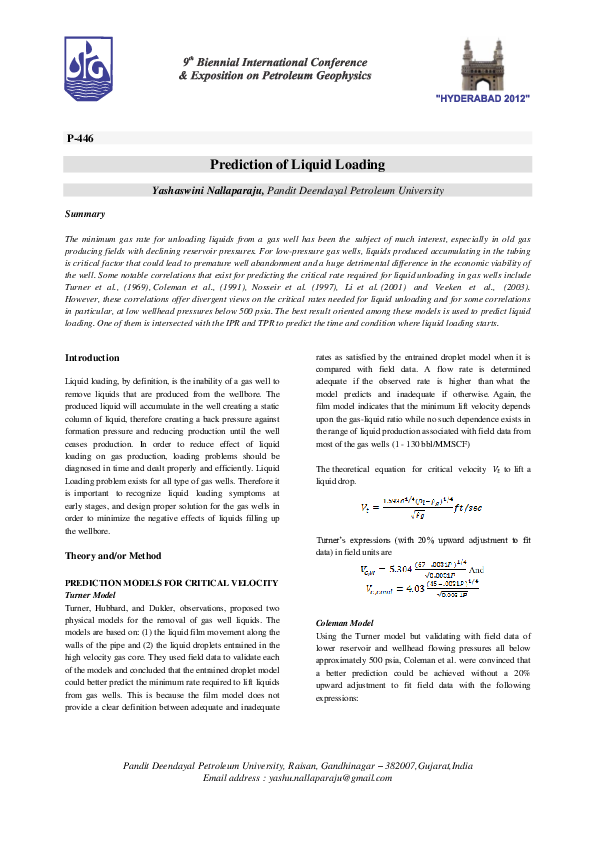 (PDF) Prediction of Liquid Loading