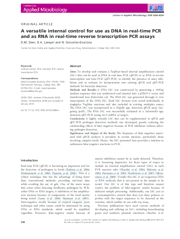 (PDF) A versatile internal control for use as DNA in real-time PCR and ...