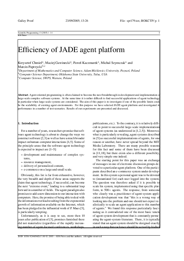 (PDF) Efficiency of JADE agent platform