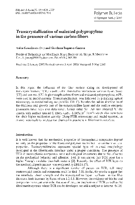 (PDF) Transcrystallization of maleated polypropylene in the presence of ...