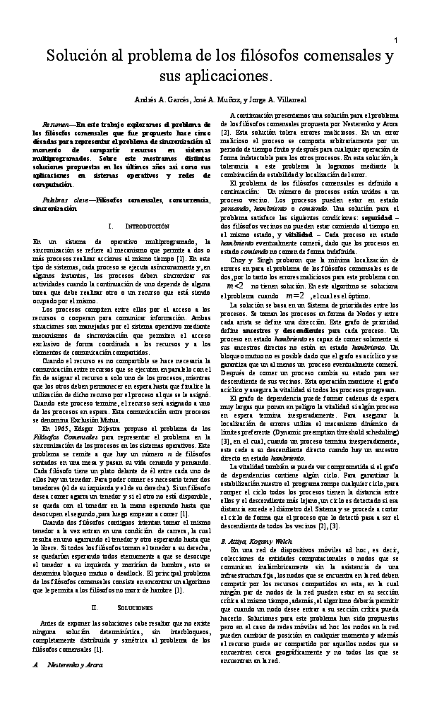 (DOC) Solución al problema de los filósofos comensales y sus aplicaciones.