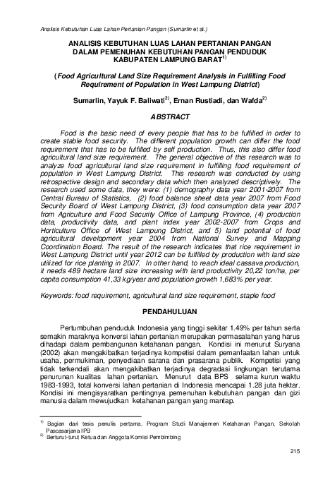 (PDF) Food Agricultural Land Size Requirement Analysis in Fulfilling ...