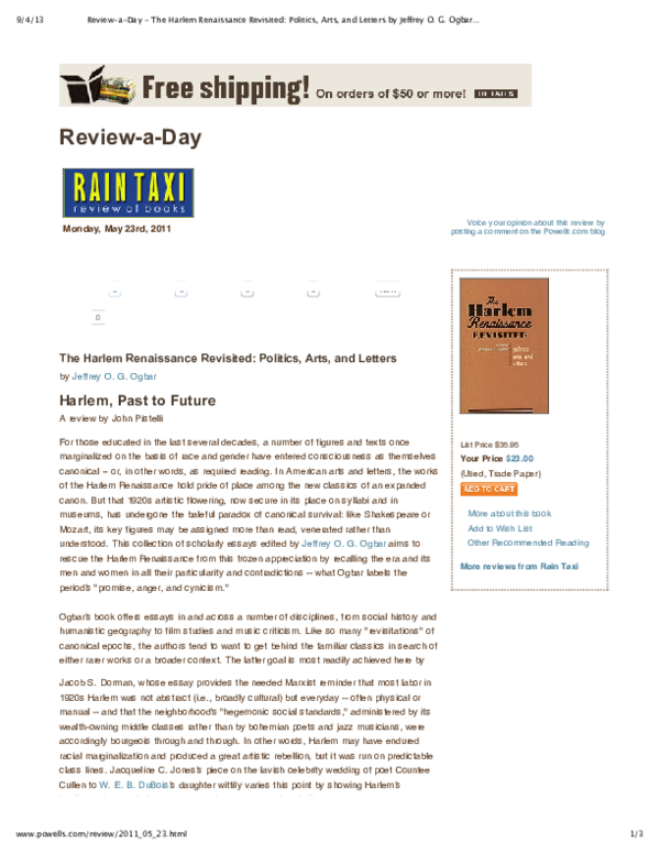 (PDF) The Harlem Renaissance Revisited: Politics, Arts, and Letters ...