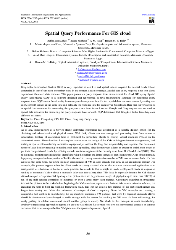 (PDF) Spatial Query Performance For GIS cloud