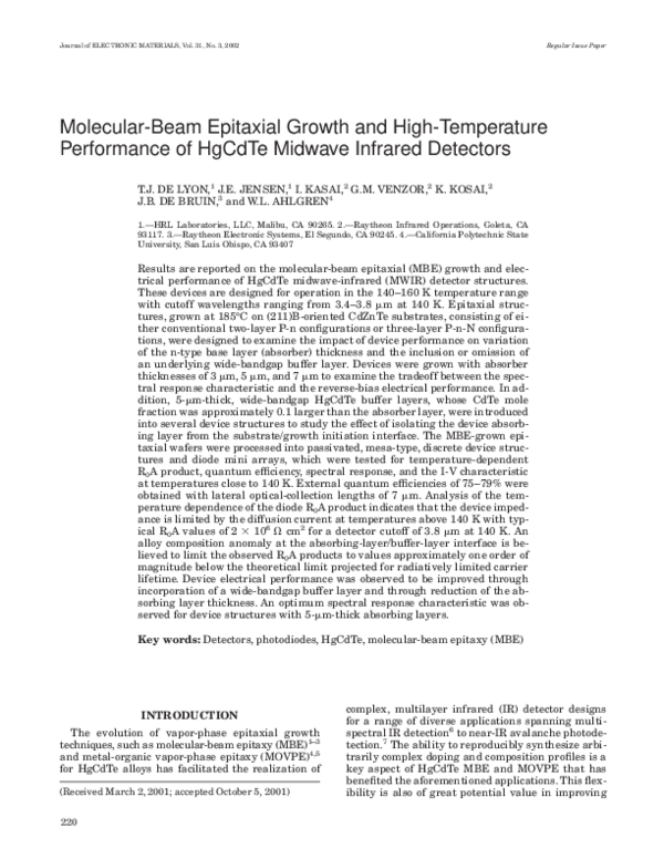 (PDF) Molecular-beam epitaxial growth and high-temperature performance of HgCdTe midwave ...
