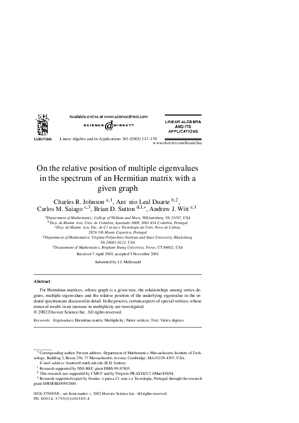 Pdf On The Relative Position Of Multiple Eigenvalues In The Spectrum