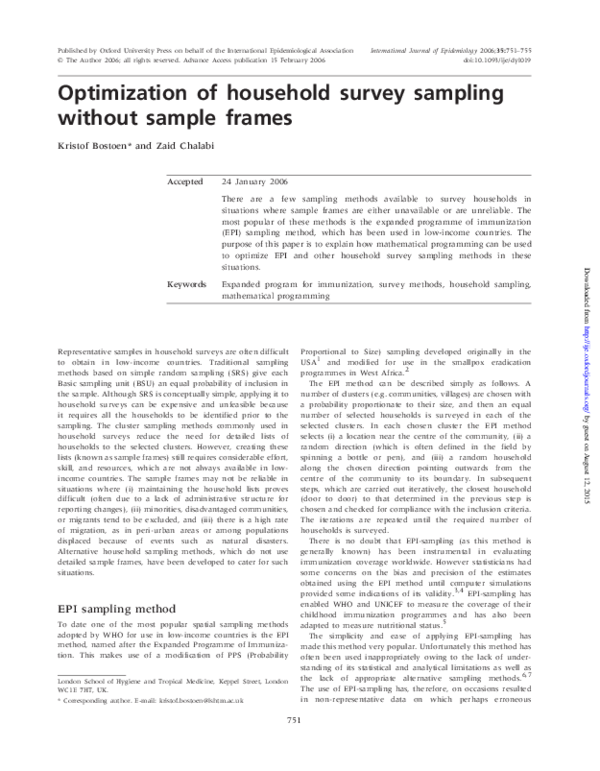 (PDF) Optimization of household survey sampling without sample frames