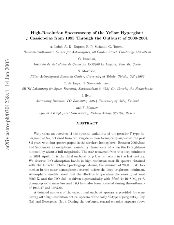 (PDF) High-Resolution Spectroscopy of the Yellow Hypergiant rho ...