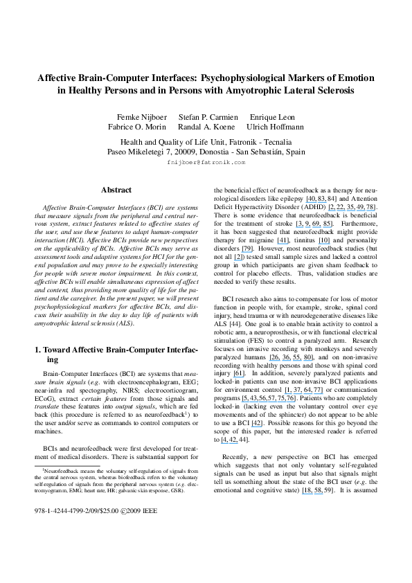 (PDF) Affective brain-computer interfaces: Psychophysiological markers of emotion in healthy ...