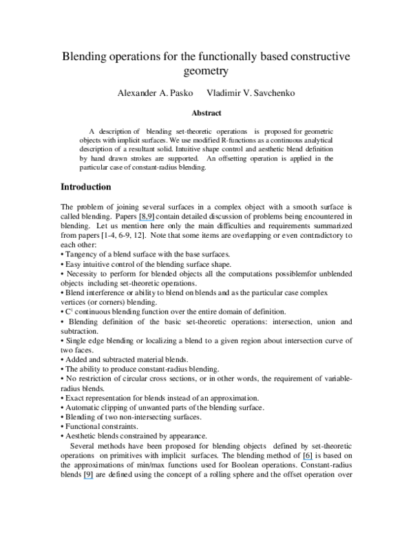 (PDF) Blending operations for the functionally based constructive geometry