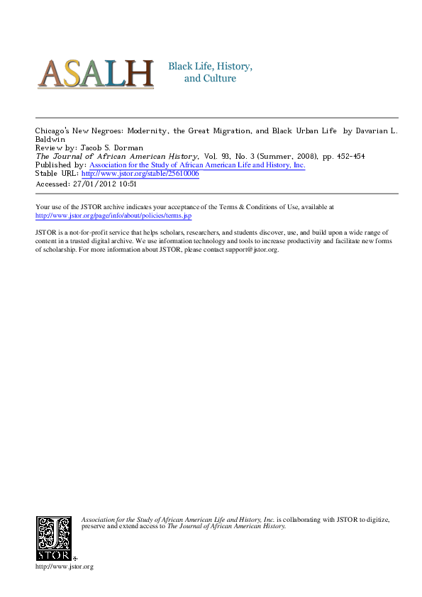 (PDF) Dorman, J Review of Baldwin Chicago's New Negroes JAAH 2008.pdf