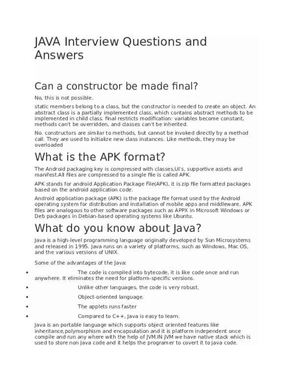 (DOC) JAVA Interview Questions and Answers.docx | Interviewf aqs ...