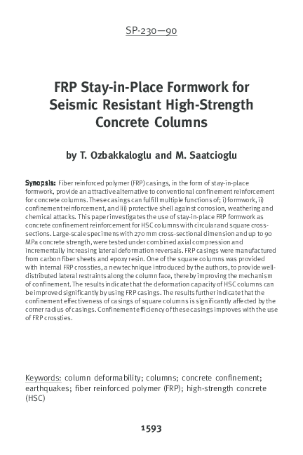 (PDF) FRP Stay-in-Place Formwork for Seismic Resistant High-Strength ...