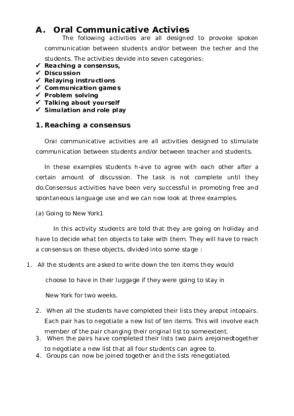 examples of communicative activities