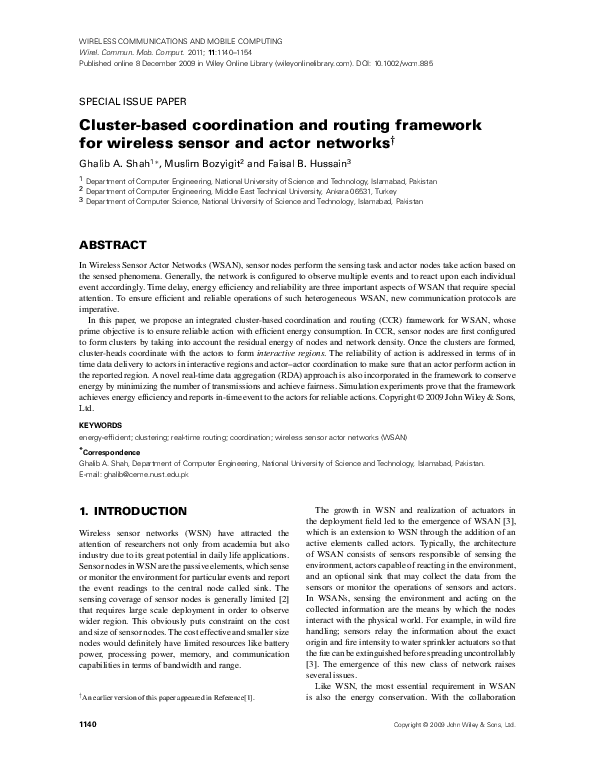 Pdf Cluster Based Coordination And Routing Framework For Wireless
