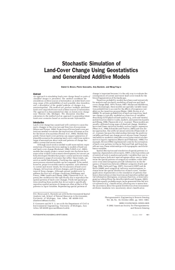 (PDF) Stochastic Simulation of Land-Cover Change Using Geostatistics and Generalized Additive Models
