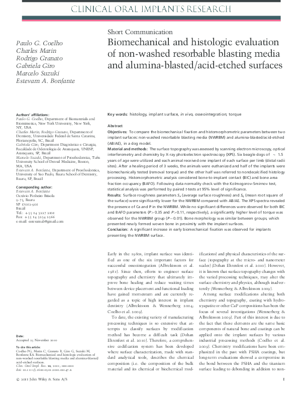 (PDF) Biomechanical and histologic evaluation of non-washed resorbable ...