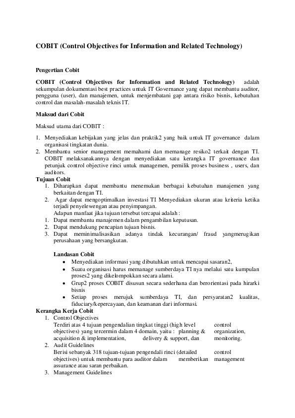 Pdf Cobit Control Objectives For Information And Related Technology