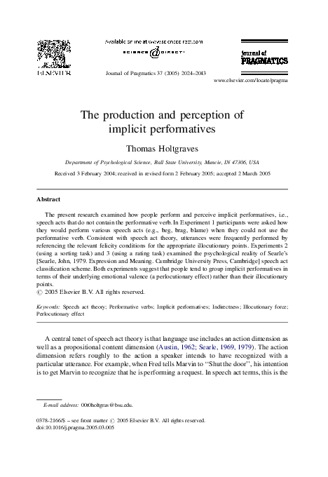 (PDF) The production and perception of implicit performatives