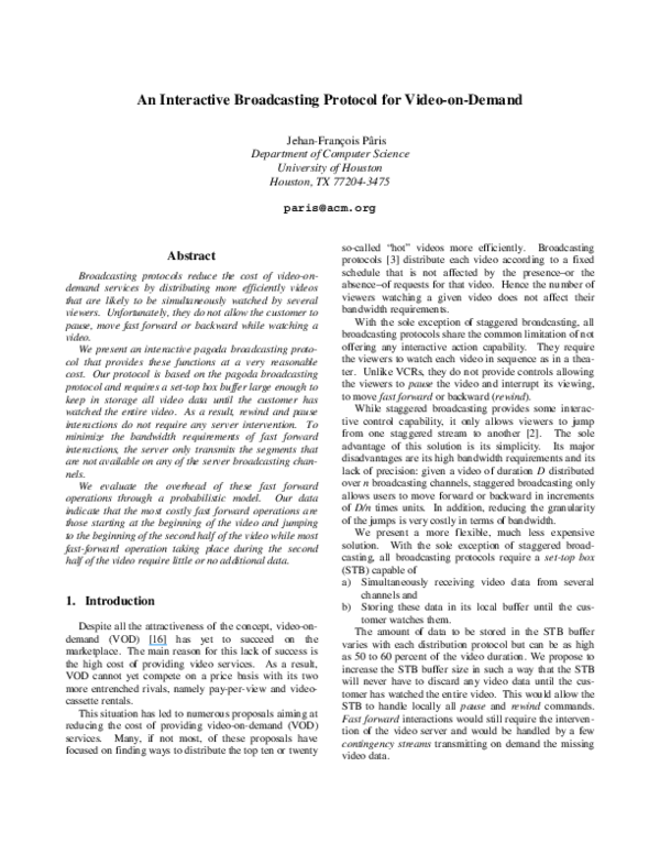 (PDF) An interactive broadcasting protocol for video-on-demand