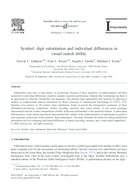 (PDF) Symbol–digit substitution and individual differences in visual ...