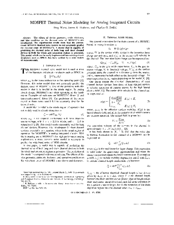 (PDF) MOSFET thermal noise modeling for analog integrated circuits