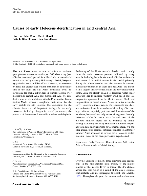 (PDF) Causes of early Holocene desertification in arid central Asia