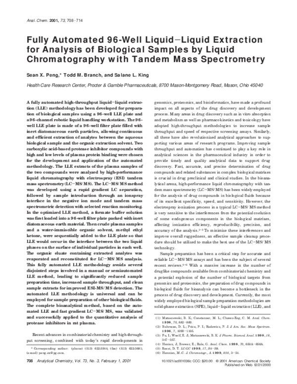 (PDF) Fully Automated 96Well Liquid−Liquid Extraction for Analysis of ...