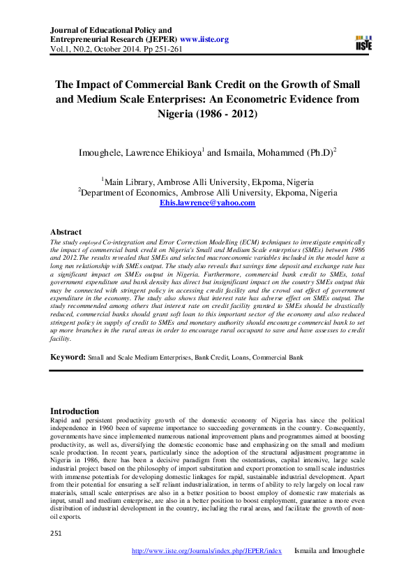 (PDF) Determinants of the Development of Small and Medium Scale Enterprises in Nigeria ...